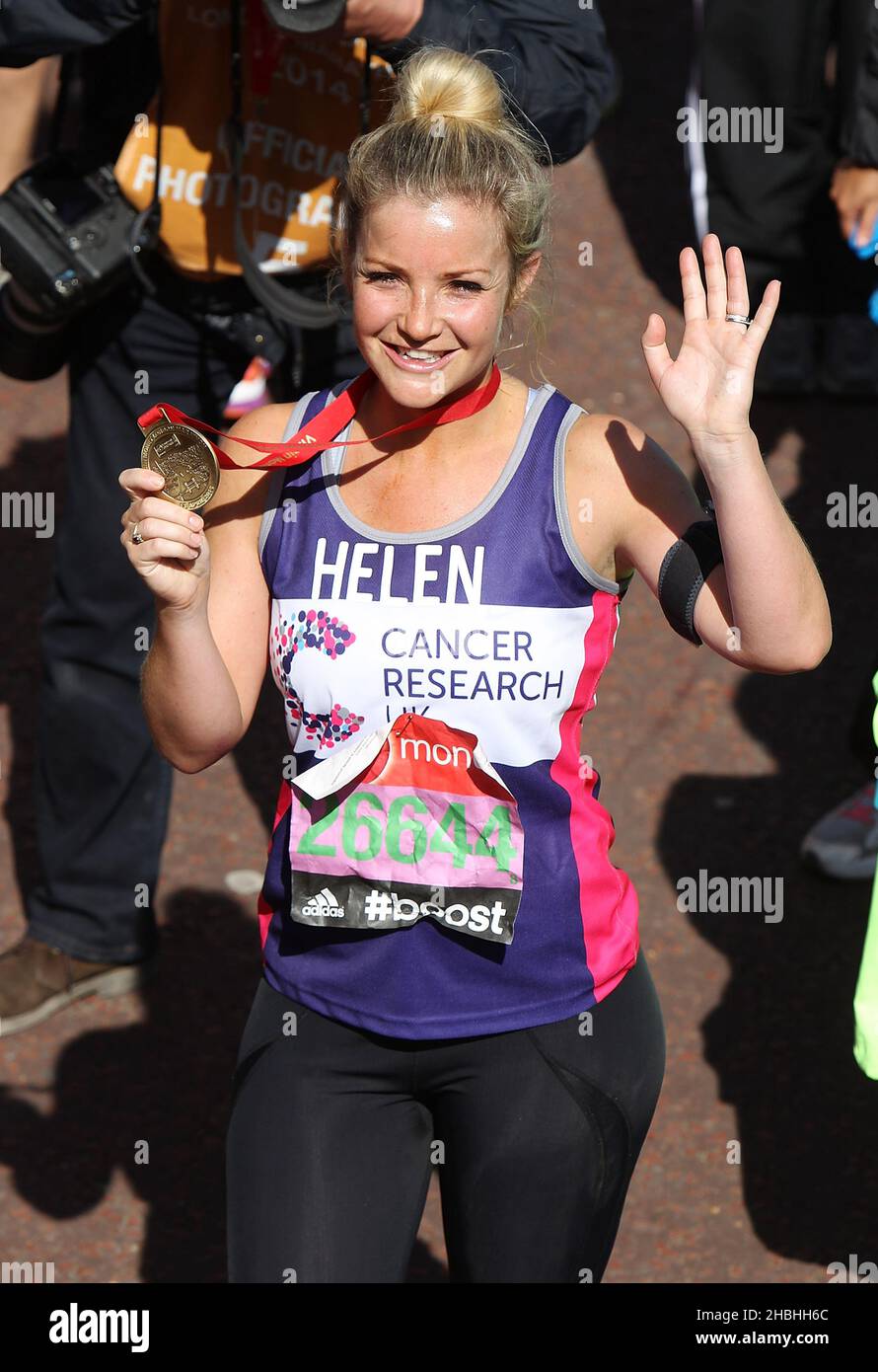 Helen Skelton with medal at the finishing line of the Virgin Money ...