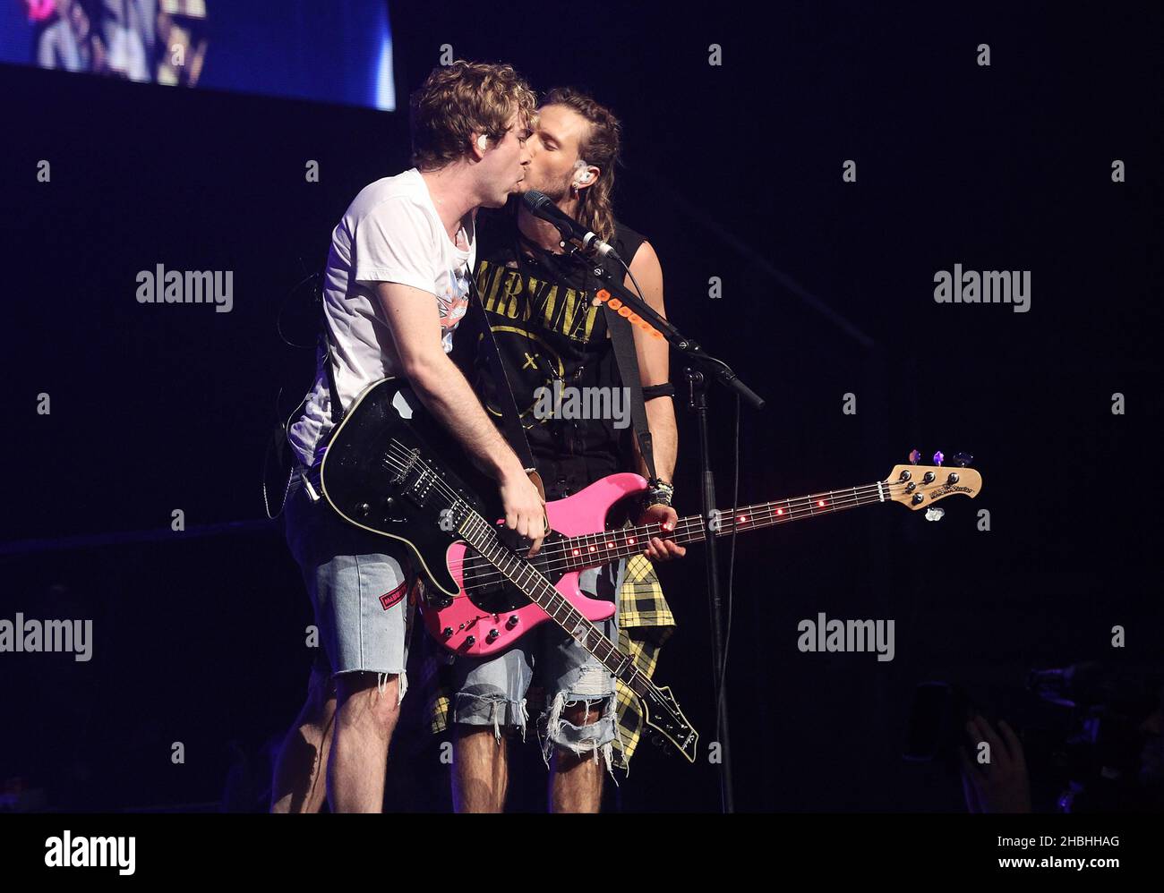 Dougie Poynter and James Bourne (left) of McBusted perform at the 02 ...