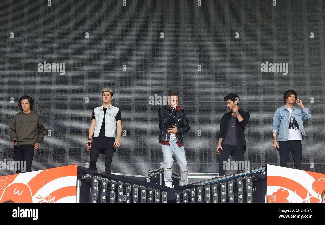 One Direction perform on stage during the BBC Radio 1 Big Weekend ...