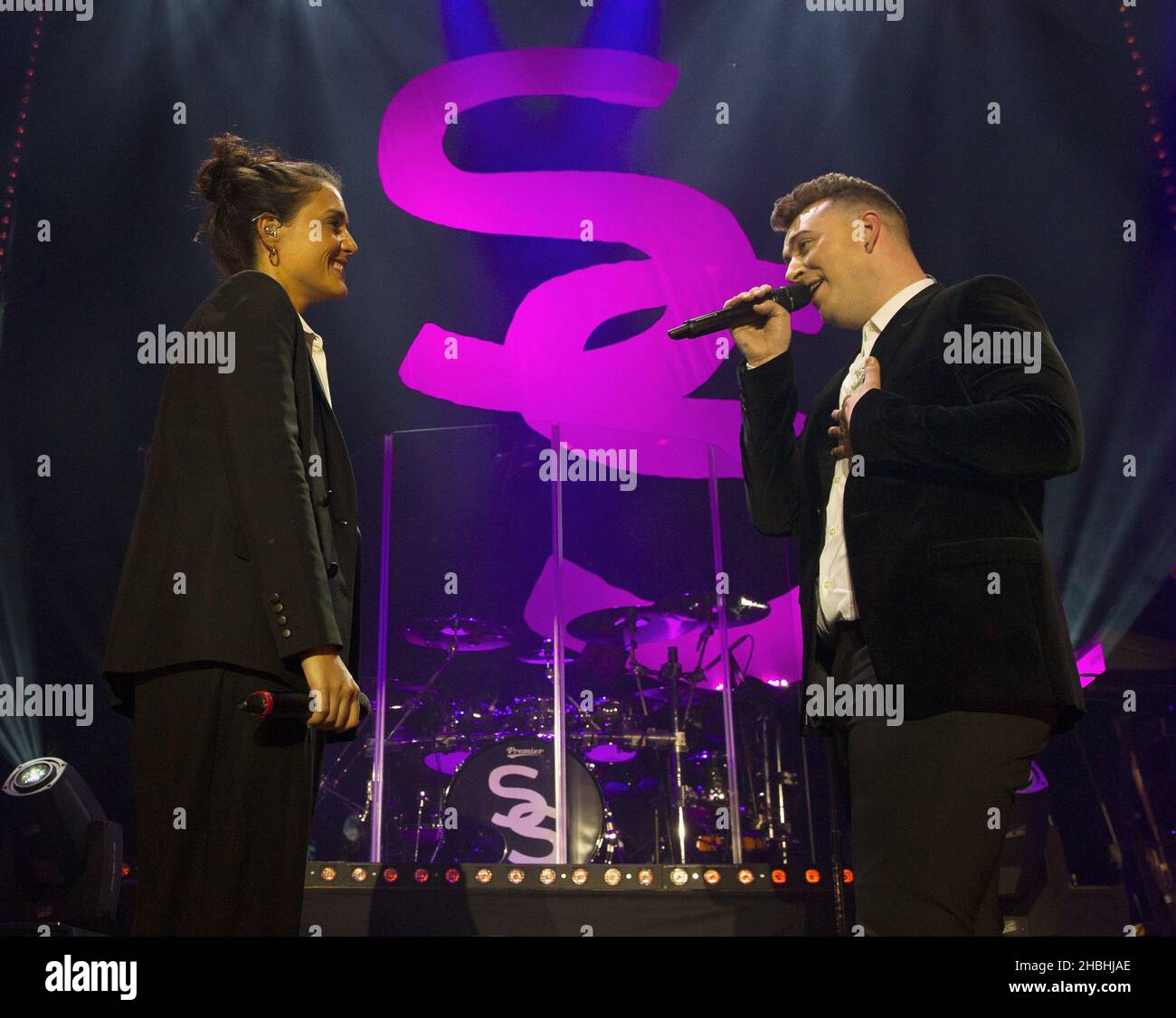 Jessie Ware performs on stage with Sam Smith at London's Roundhouse ...