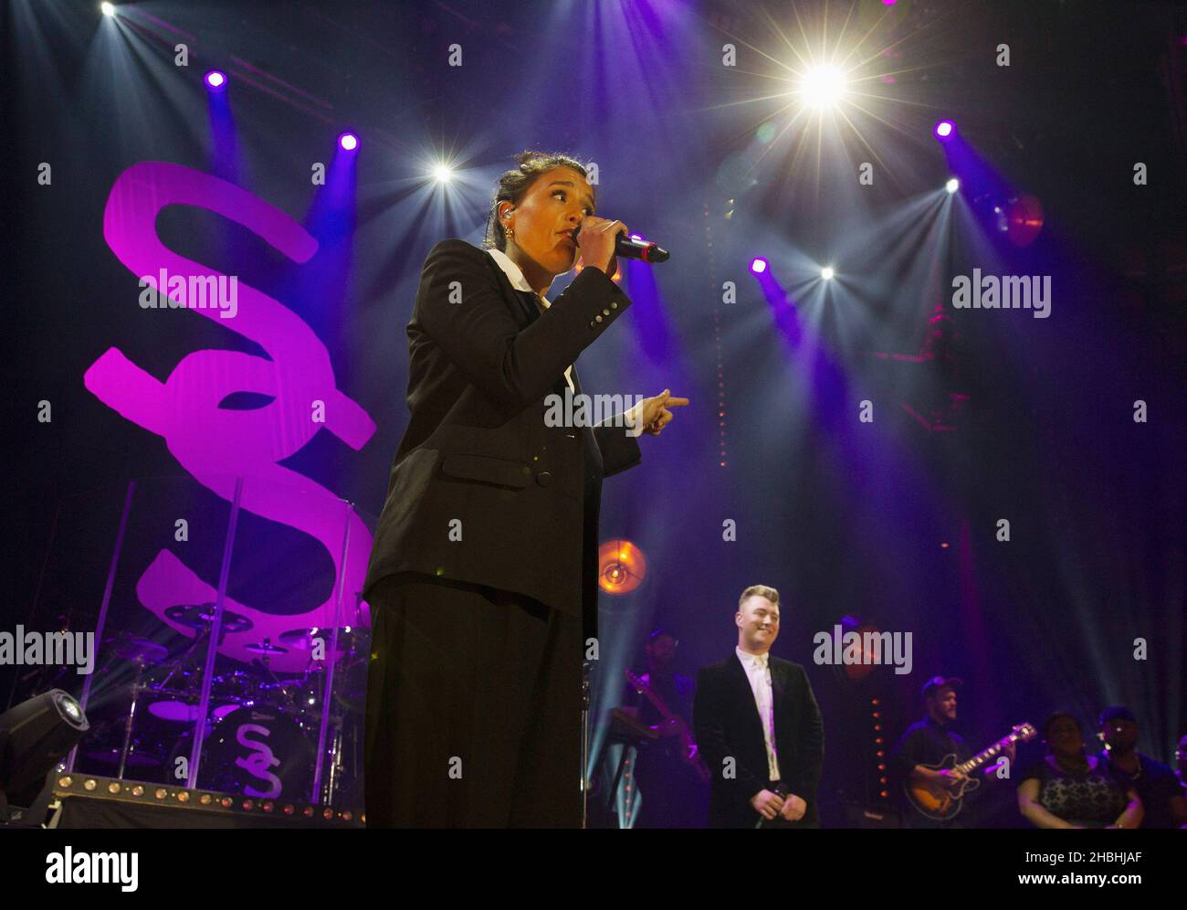 Jessie Ware performs on stage with Sam Smith at London's Roundhouse ...