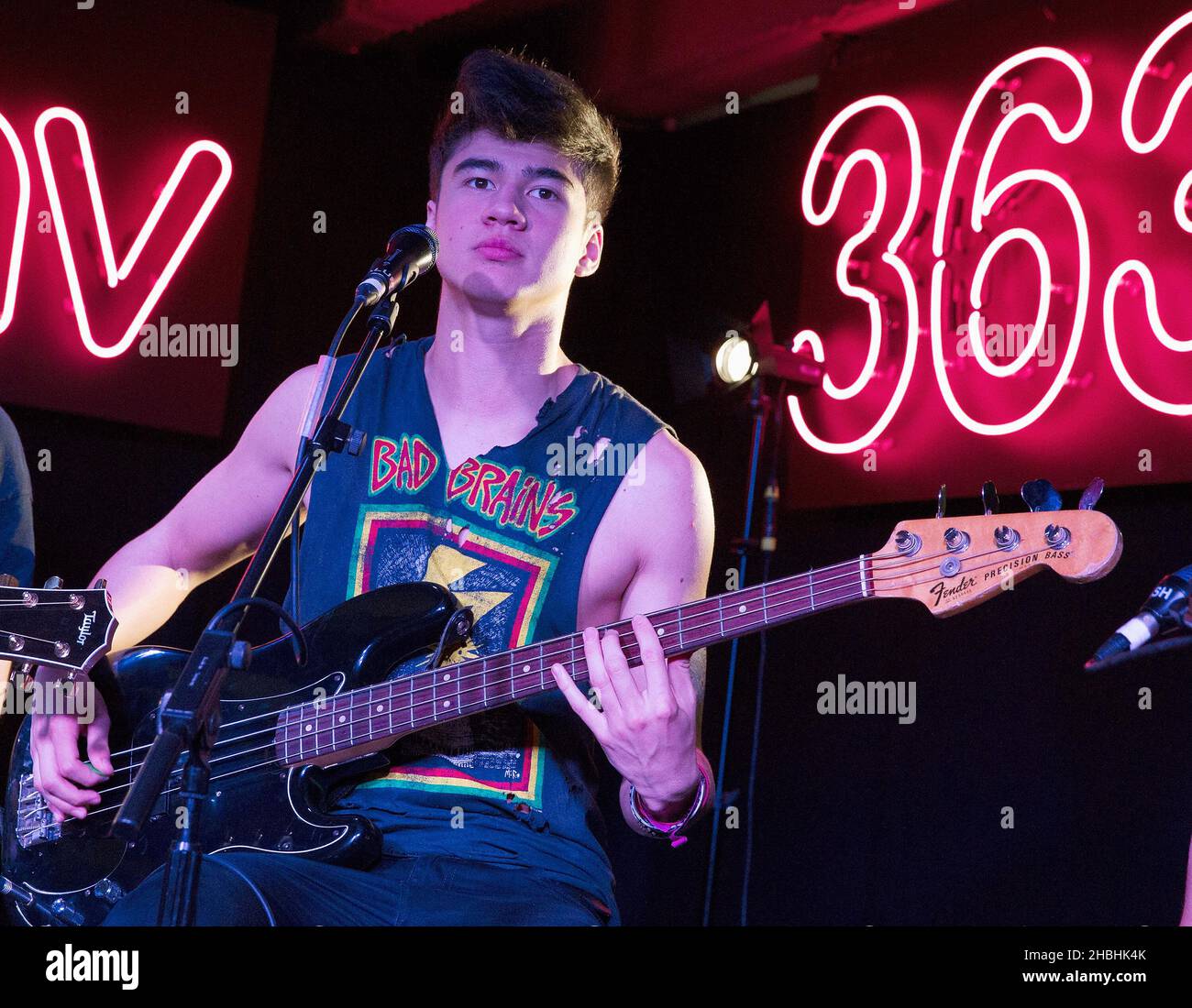 Calum Hood of 5 Seconds of Summer performs acoustic set on stage at HMV ...