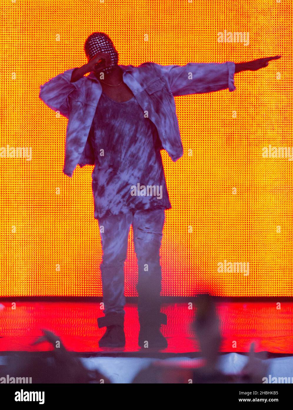 Kanye West performs on stage at the Wireless Festival in Finsbury Park ...