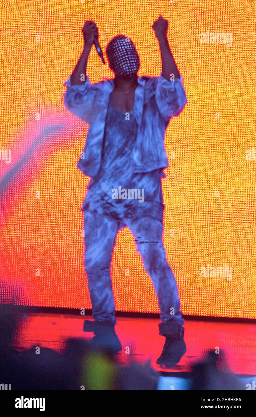 Kanye West performs on stage at the Wireless Festival in Finsbury Park ...