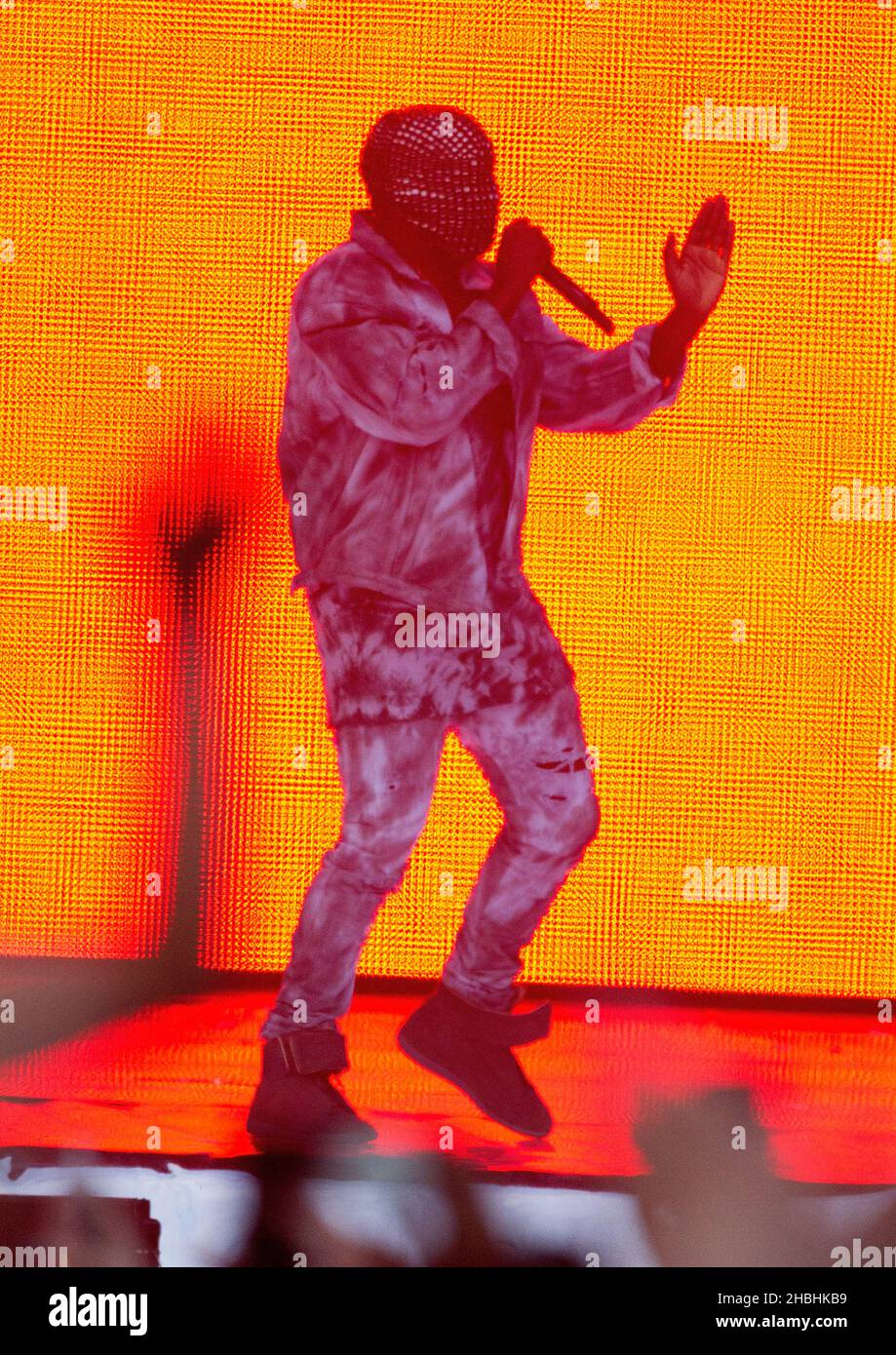 Kanye West performs on stage at the Wireless Festival in Finsbury Park ...