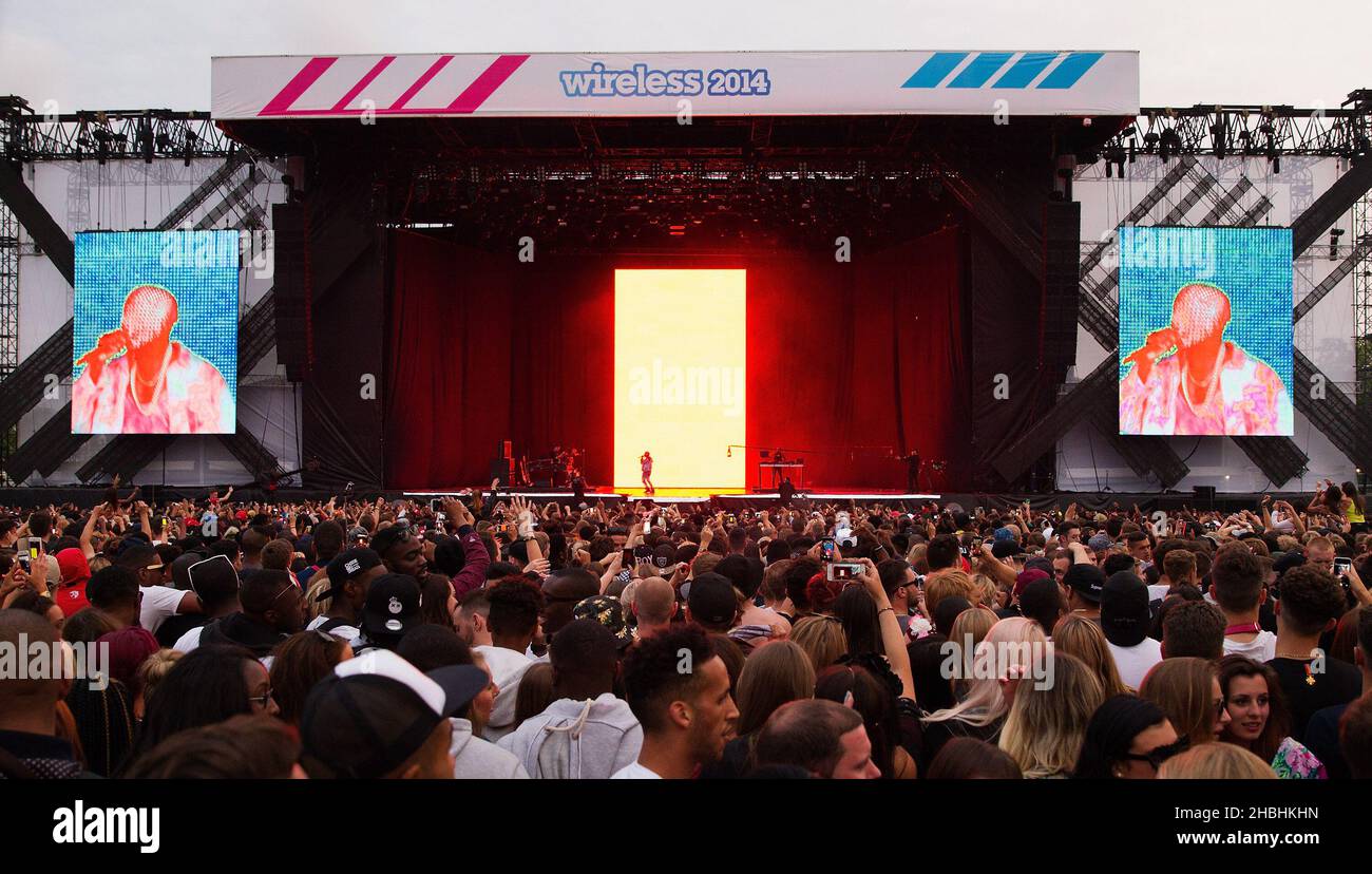 Kanye West performs on stage at Wireless Festival in Finsbury Park in ...