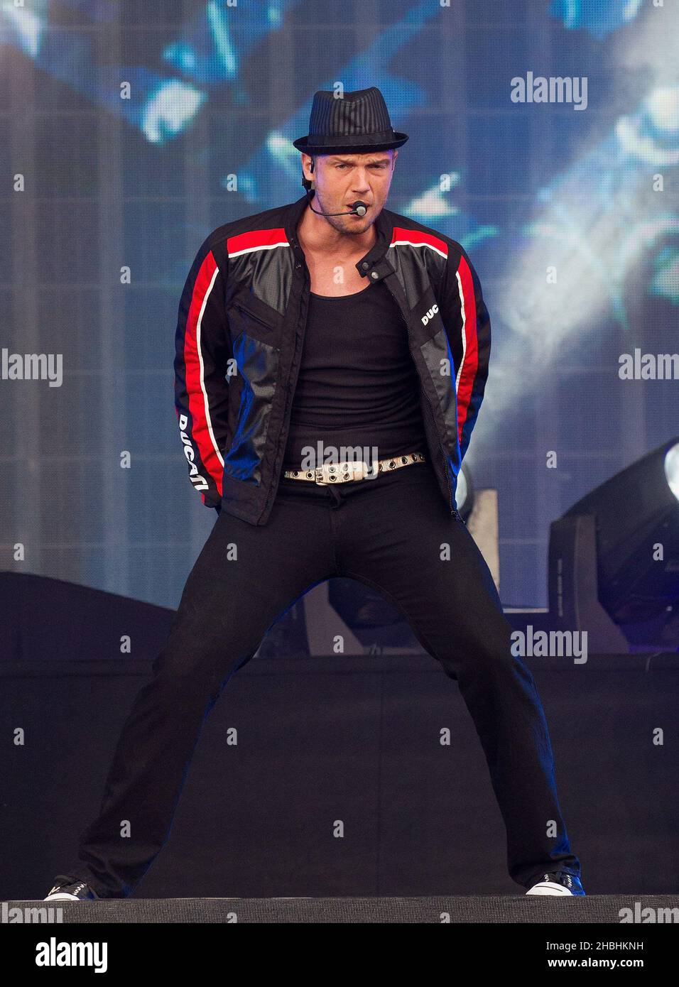 Nick Carter of the Backstreet Boys performing on stage at Barclaycard ...
