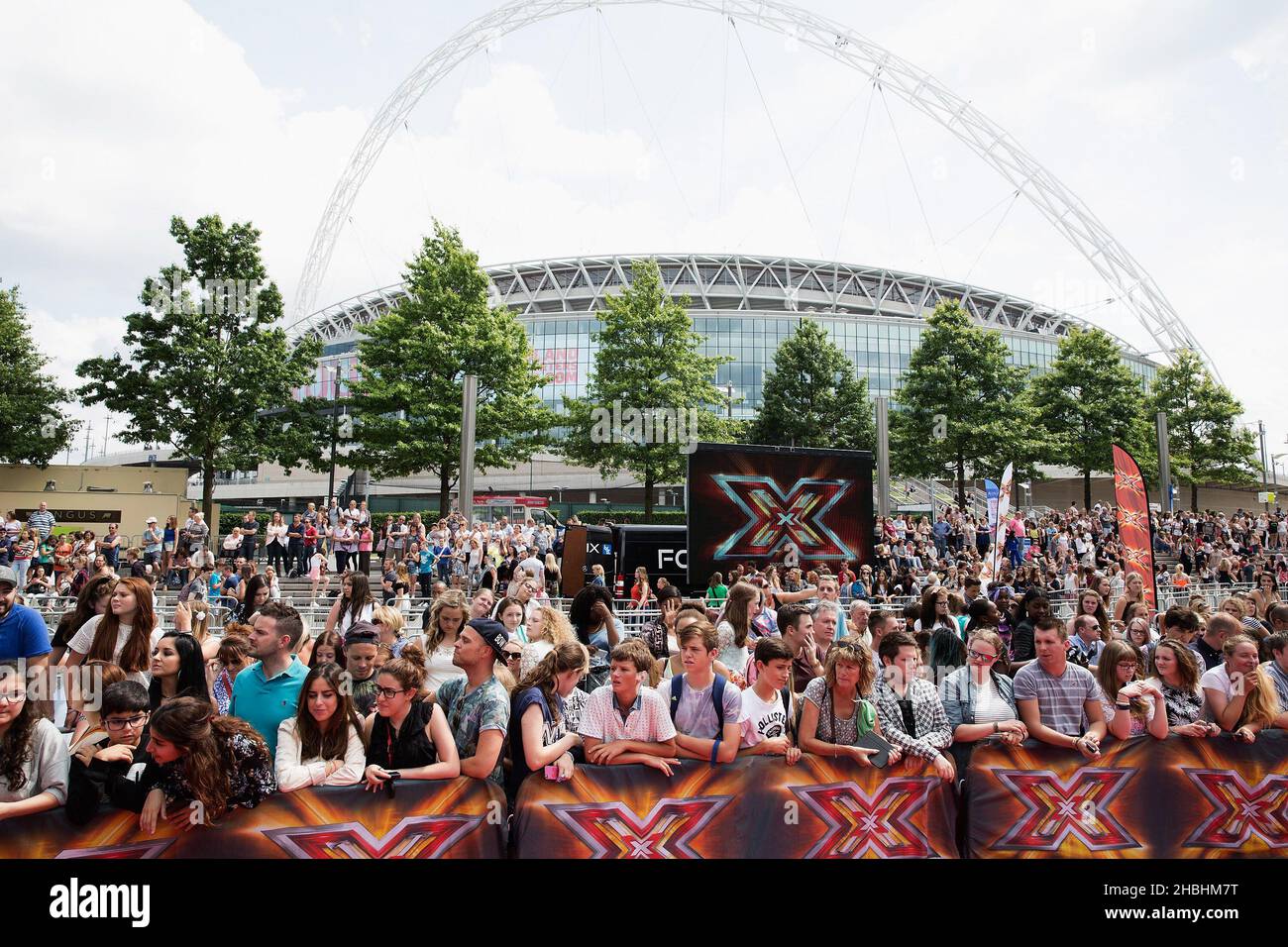 General view of the crowd in front of Wembley Stadium at the X Factor ...