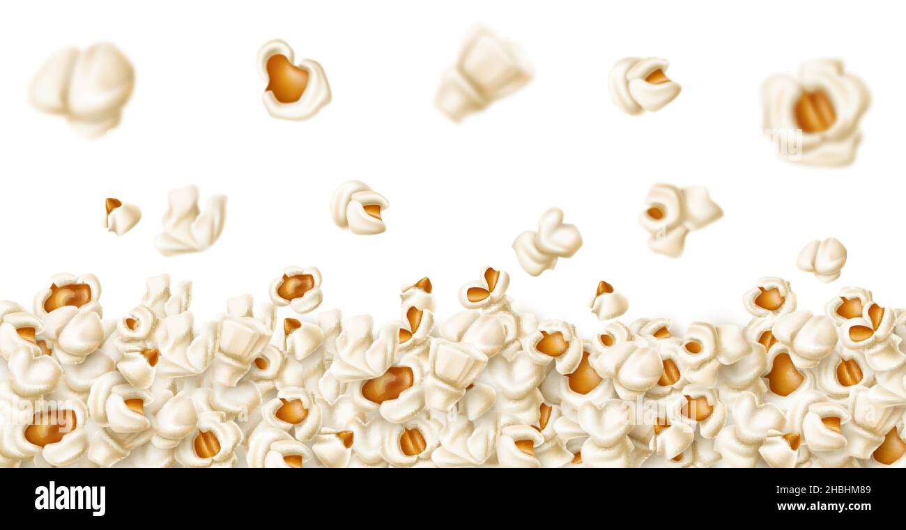 Popcorn seamless border. Realistic flying salted corn flakes background ...