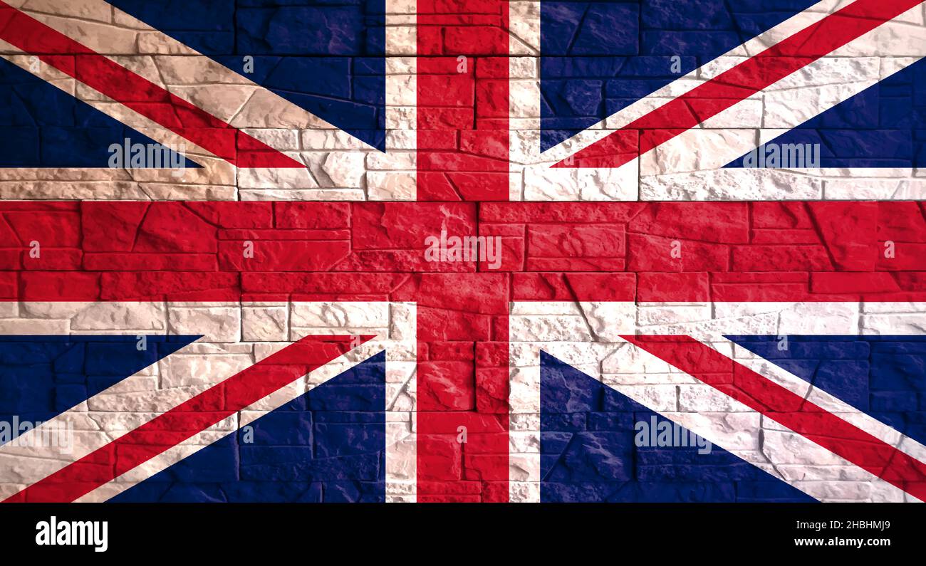 United Kingdom of Great Britain flag with gray stone wall tiles texture ...
