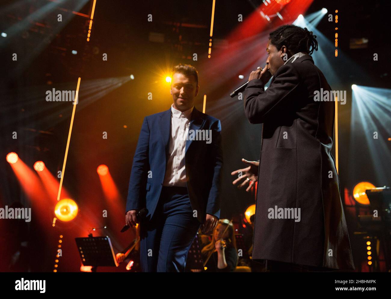 ASAP Rocky (R) guests on stage with Sam Smith at the iTunes festival at ...