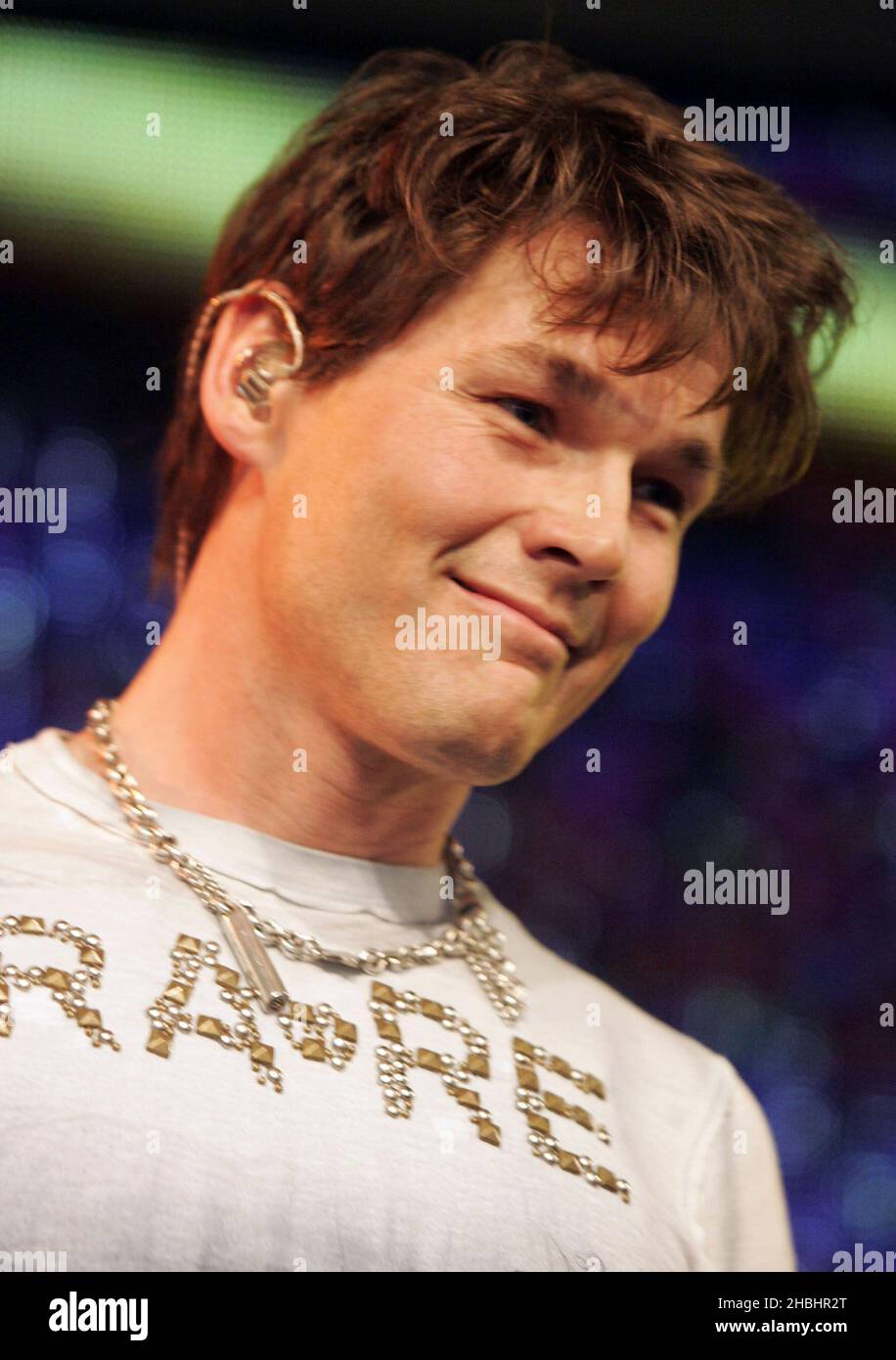 Morten Harket, Leif Johansen, Jose Gonzalezt of Scandinavian pop trio A-Ha pose and perform live ...