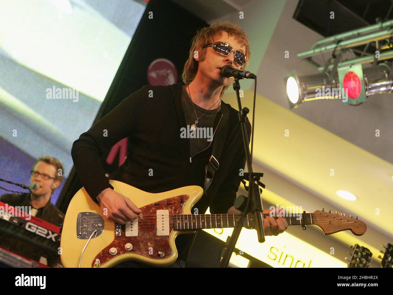 Morten Harket, Leif Johansen, Jose Gonzalezt of Scandinavian pop trio A-Ha pose and perform live ...