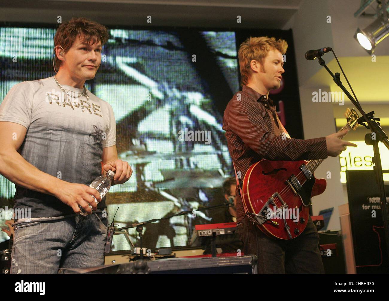 Morten Harket, Leif Johansen, Jose Gonzalezt of Scandinavian pop trio A-Ha pose and perform live ...