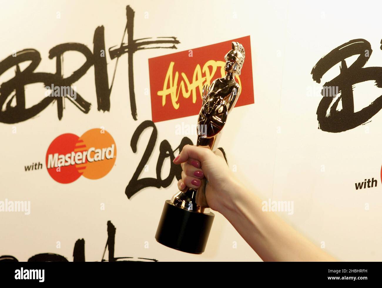 Hand held Brit Award backstage at the shortlist announcement for The ...