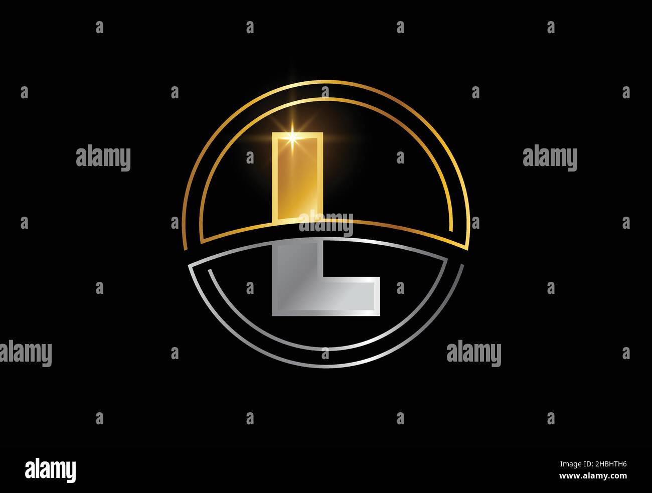 Initial letter L with circle frame. Golden and silver color alphabet ...