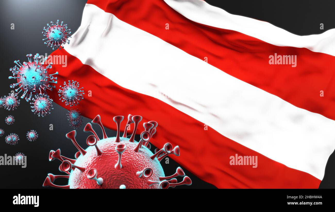 Brno and covid pandemic - virus attacking a city flag of Brno as a ...