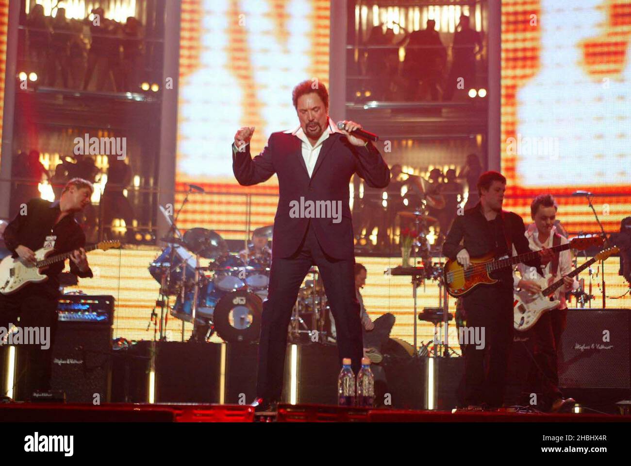 Tom Jones live at the Brit Awards 2003 in London. full length Stock ...