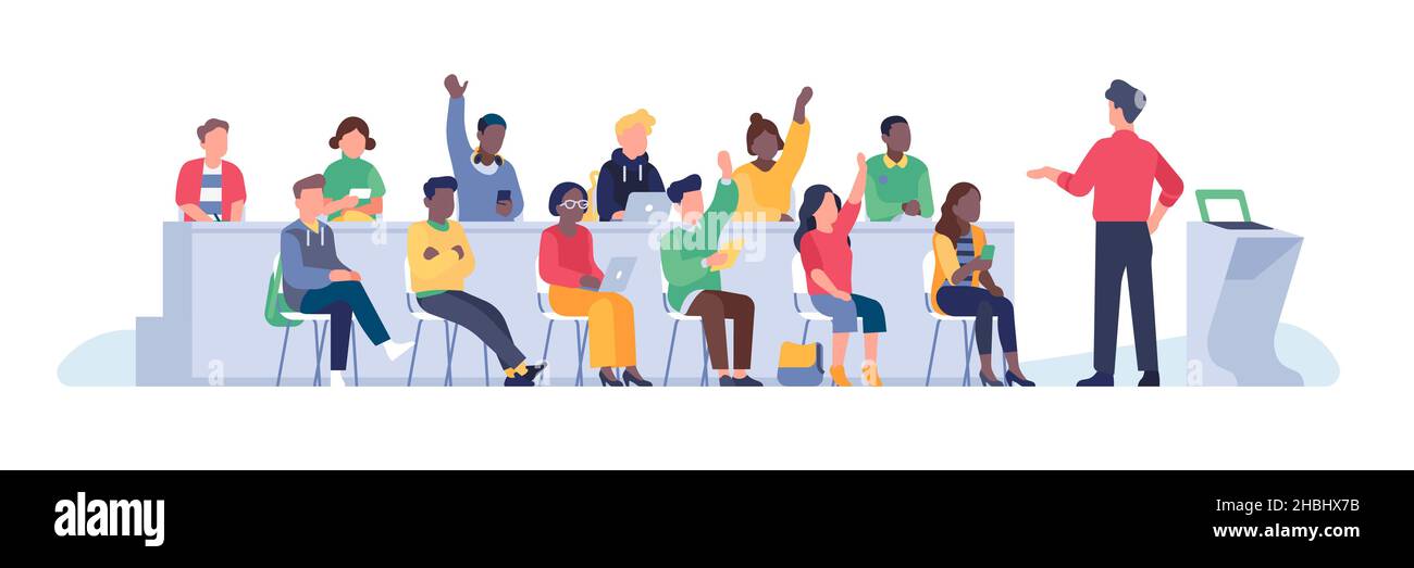 Student lecture hall. University auditorium with teacher back and ...