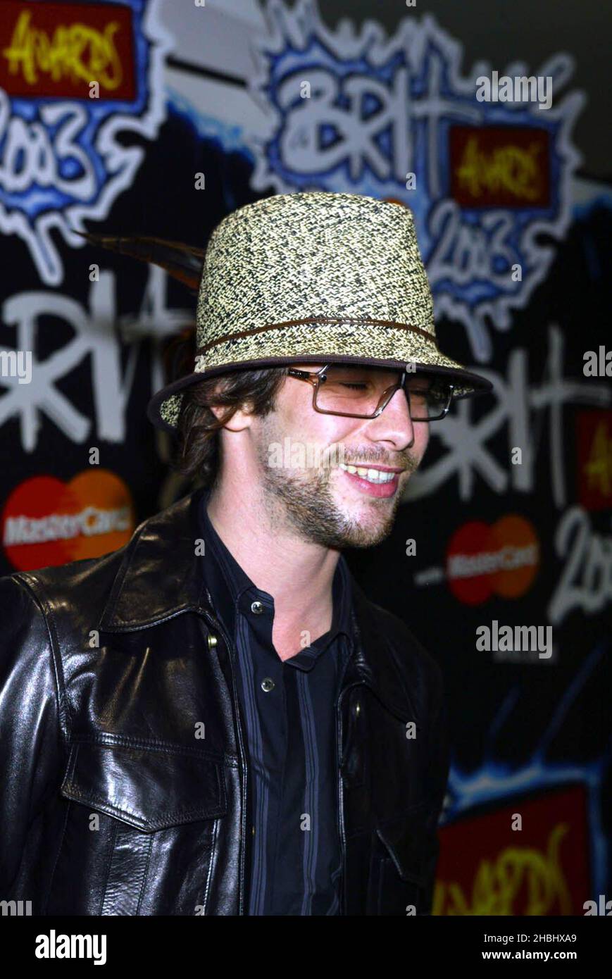 Jay Kay photographed at the 2003 Brit Awards in London. 1/2 length ...