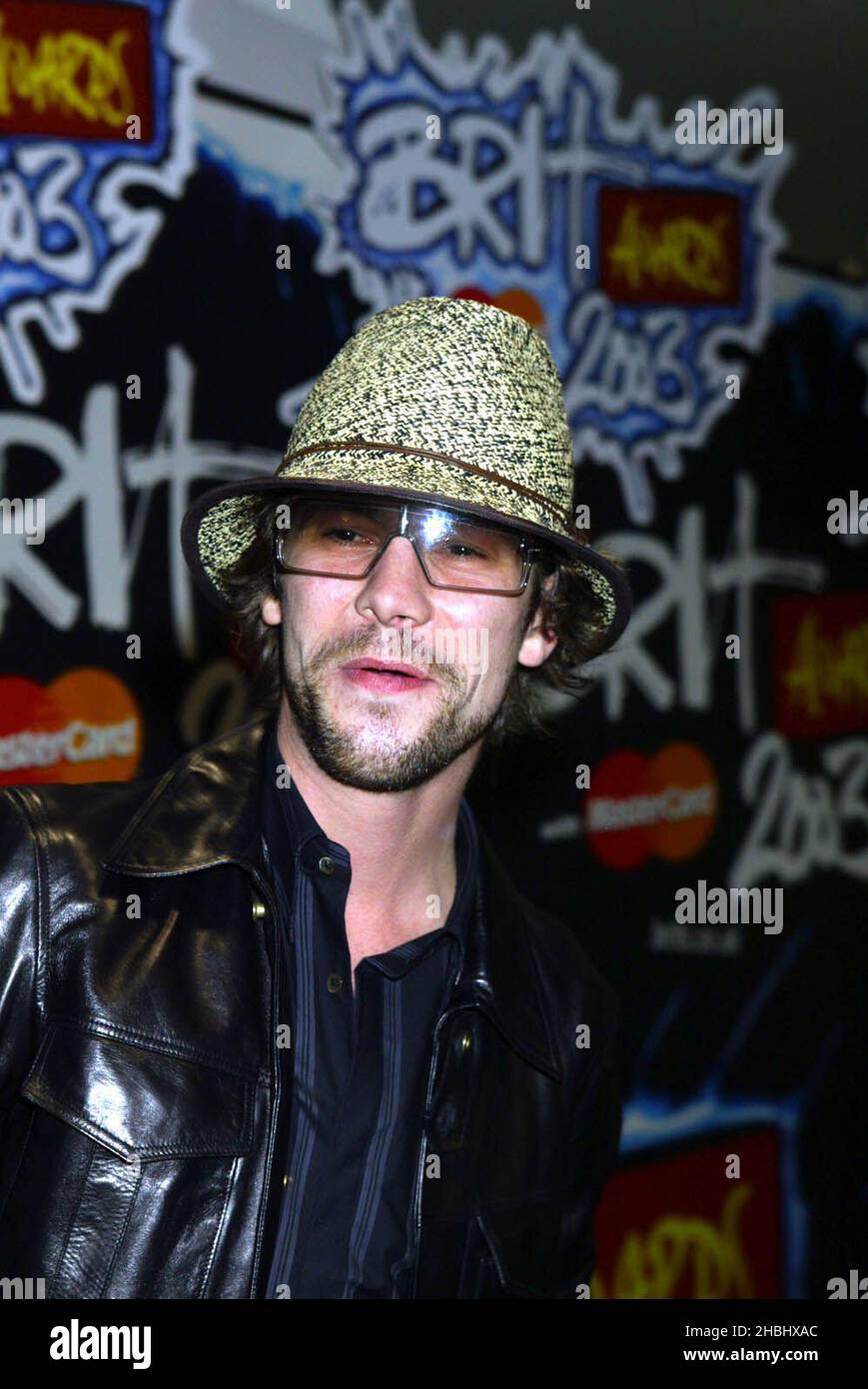 Jay Kay photographed at the 2003 Brit Awards in London. 1/2 length ...