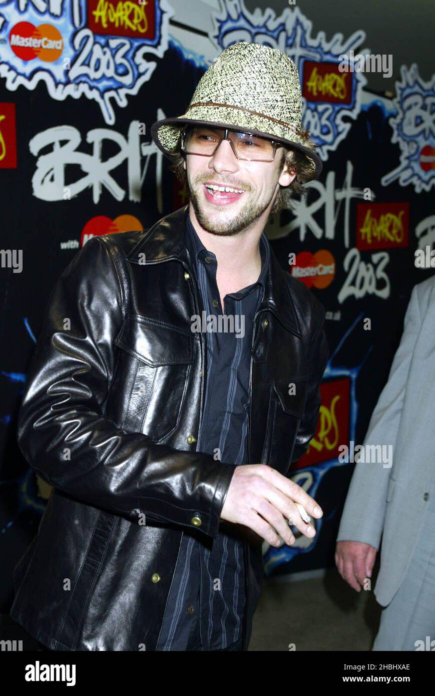 Jay Kay photographed at the 2003 Brit Awards in London. 1/2 length ...