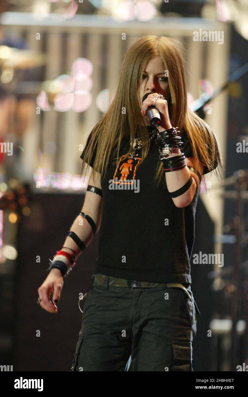 Avril Lavigne performing live on stage at the Rehearsals for the 2003 ...