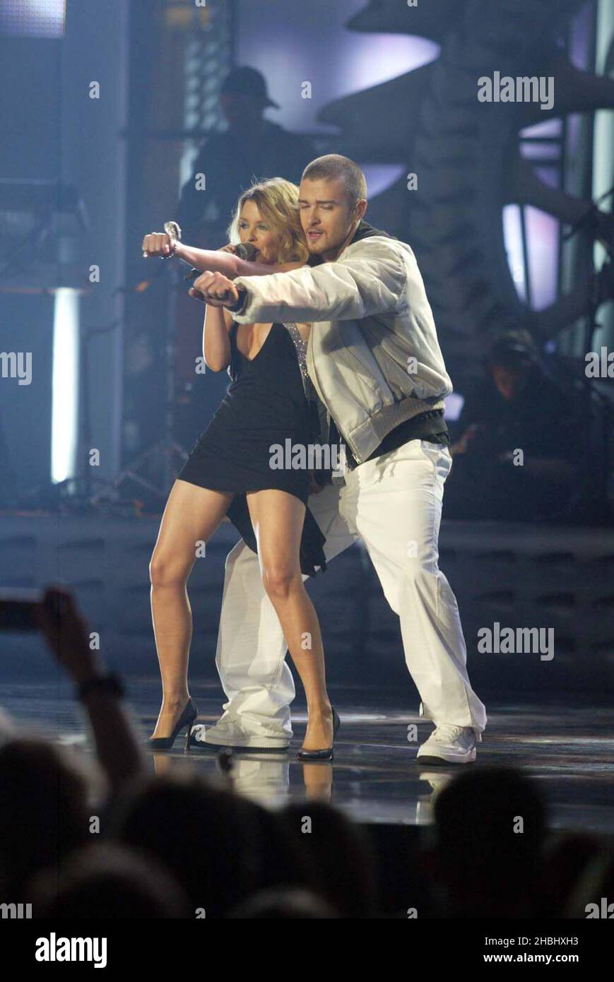 Kylie Minogue and Justin Timberlake performing at the 2003 Brit Awards ...