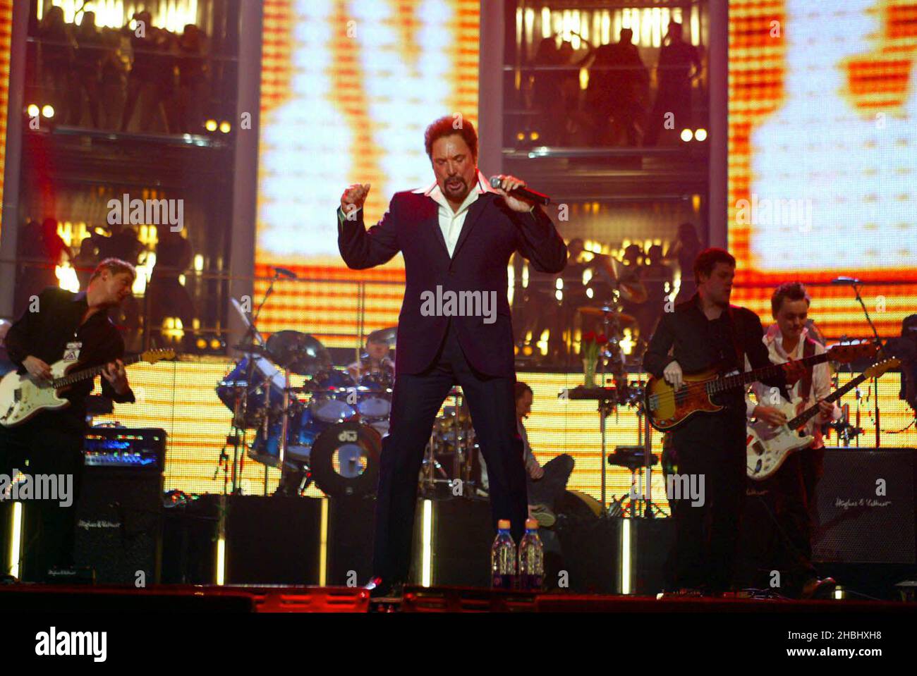 Tom Jones photographed at the 2003 Brit Awards in London. full length ...
