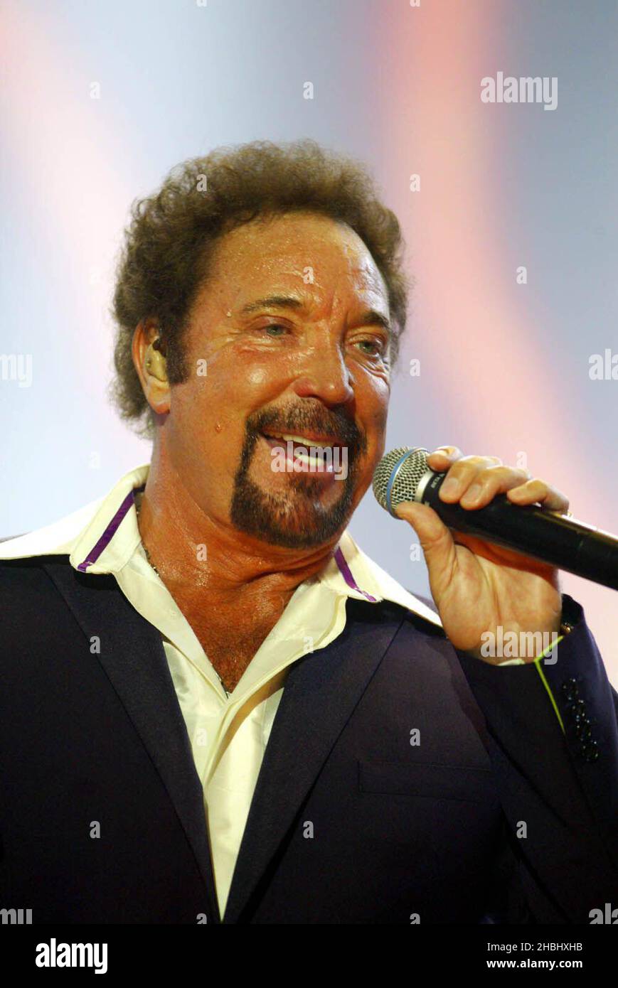 Tom Jones photographed at the 2003 Brit Awards in London. 1/2 length ...