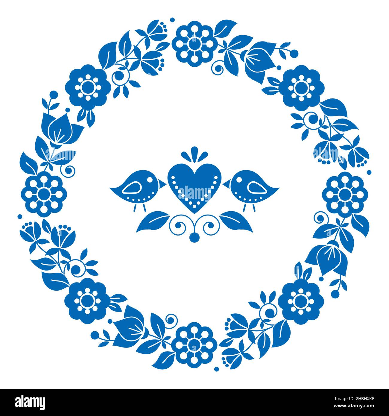 Scandinavian Nordic Folk Art Vector Valentines Day Greeting Card Or