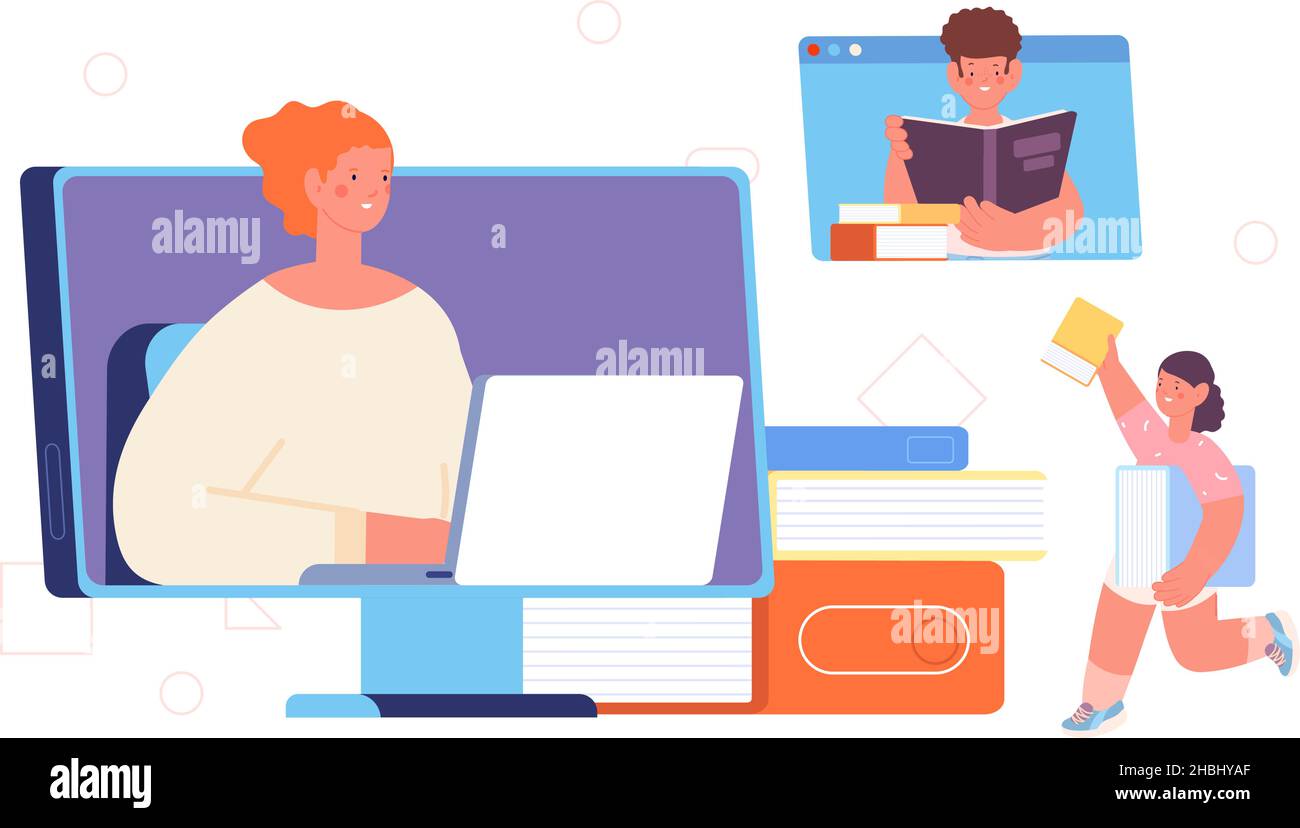 Online school lesson. Webinar or training, kids on remote class ...