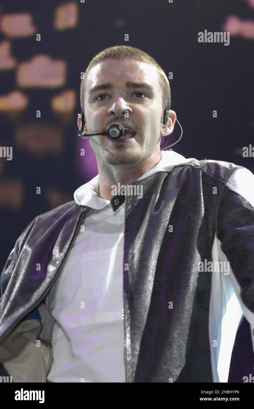 Justin Timberlake performs live on stage at the Sheffield Arena. Half ...