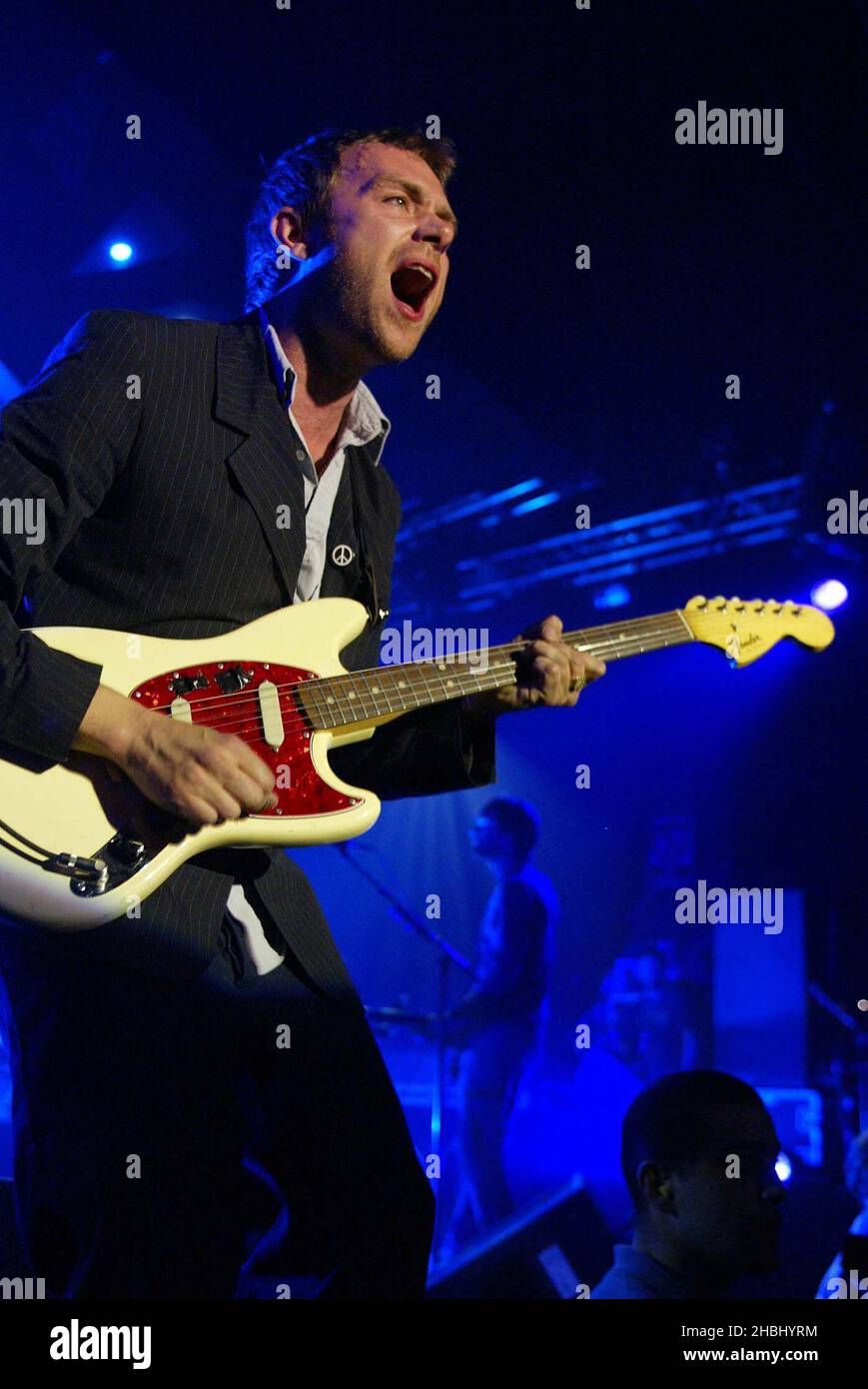 Blur perform live on stage second night at London Astoria. Three ...