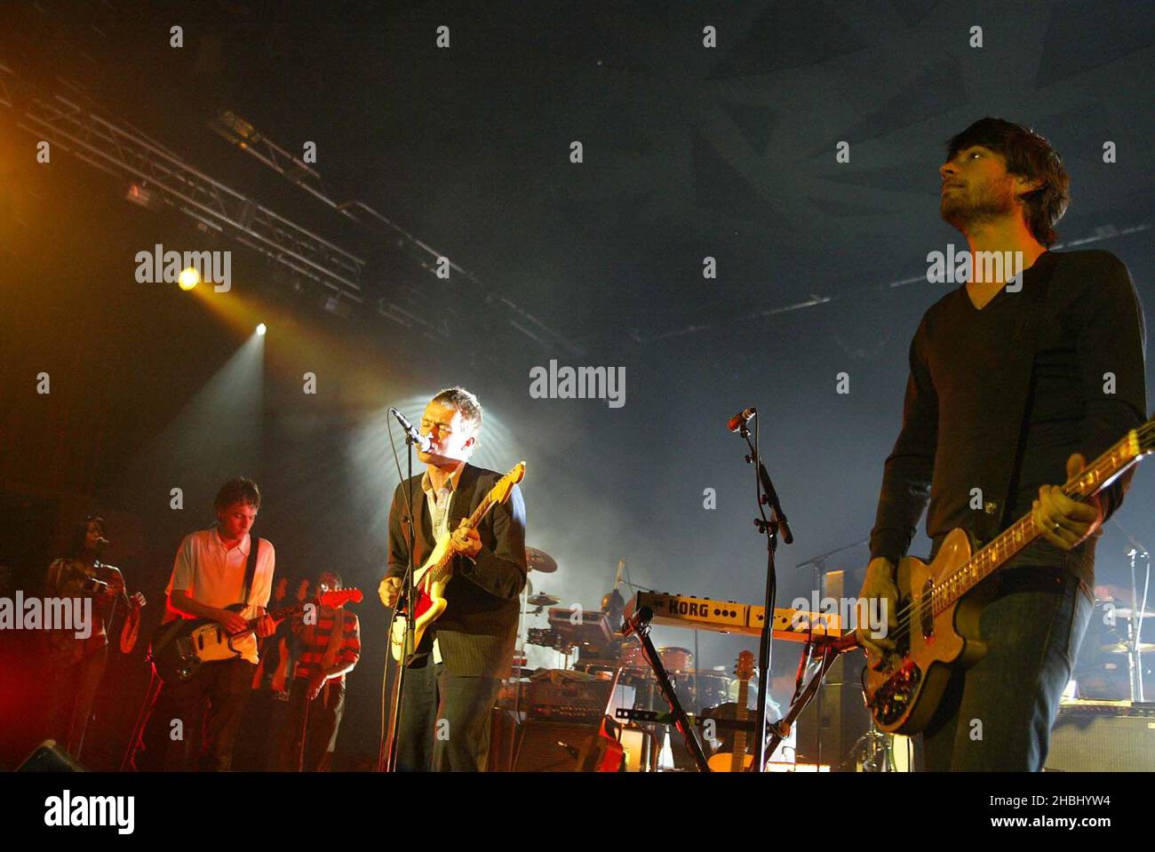 Blur perform live on stage second night at London Astoria. Three ...