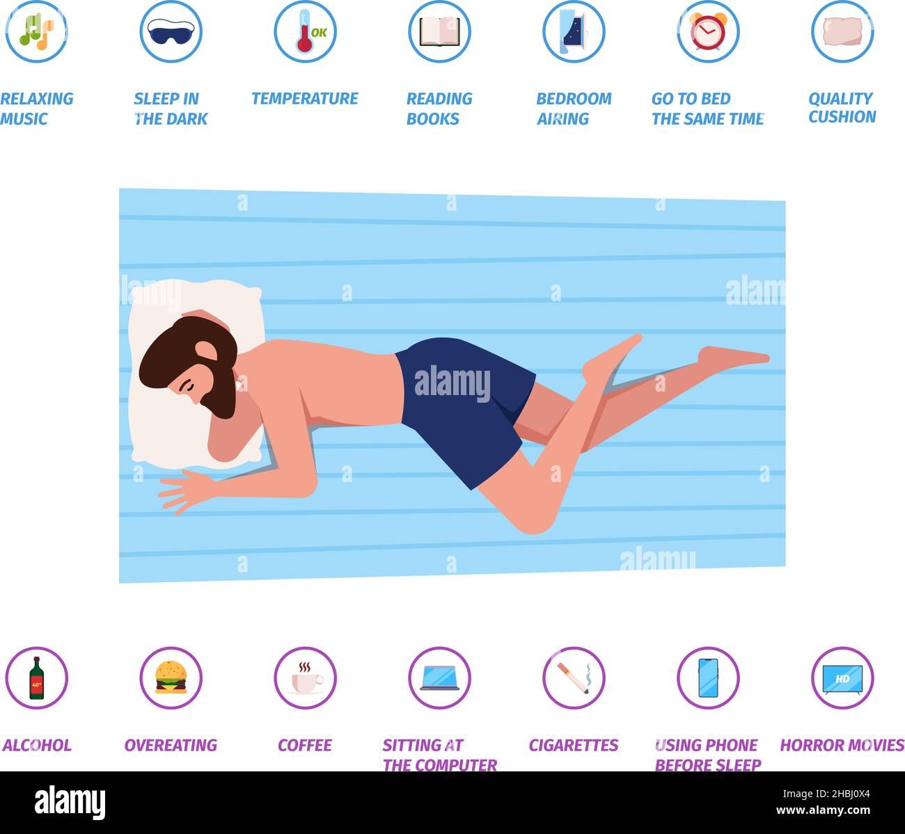 Sleeping rules. Relaxing poses and foods nutrition for healthy sleep ...