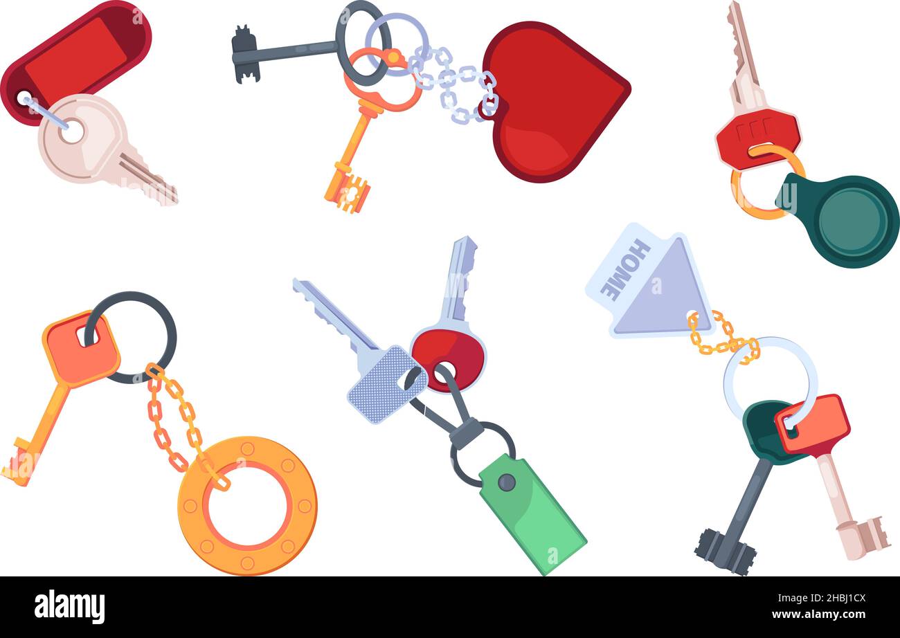 Keychain for keys. Property protection lock with colored keychains of ...