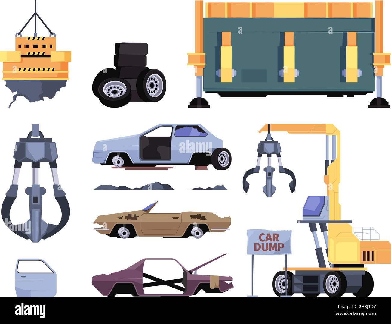 Dump yard. Urban steel garbage recycling places outdoor damaged ...