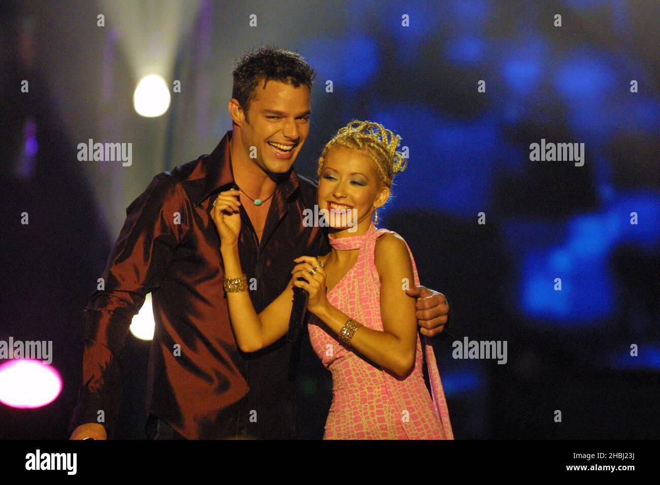 Ricky Martin and Christina Aguilera on stage at the Monte Carlo Music ...