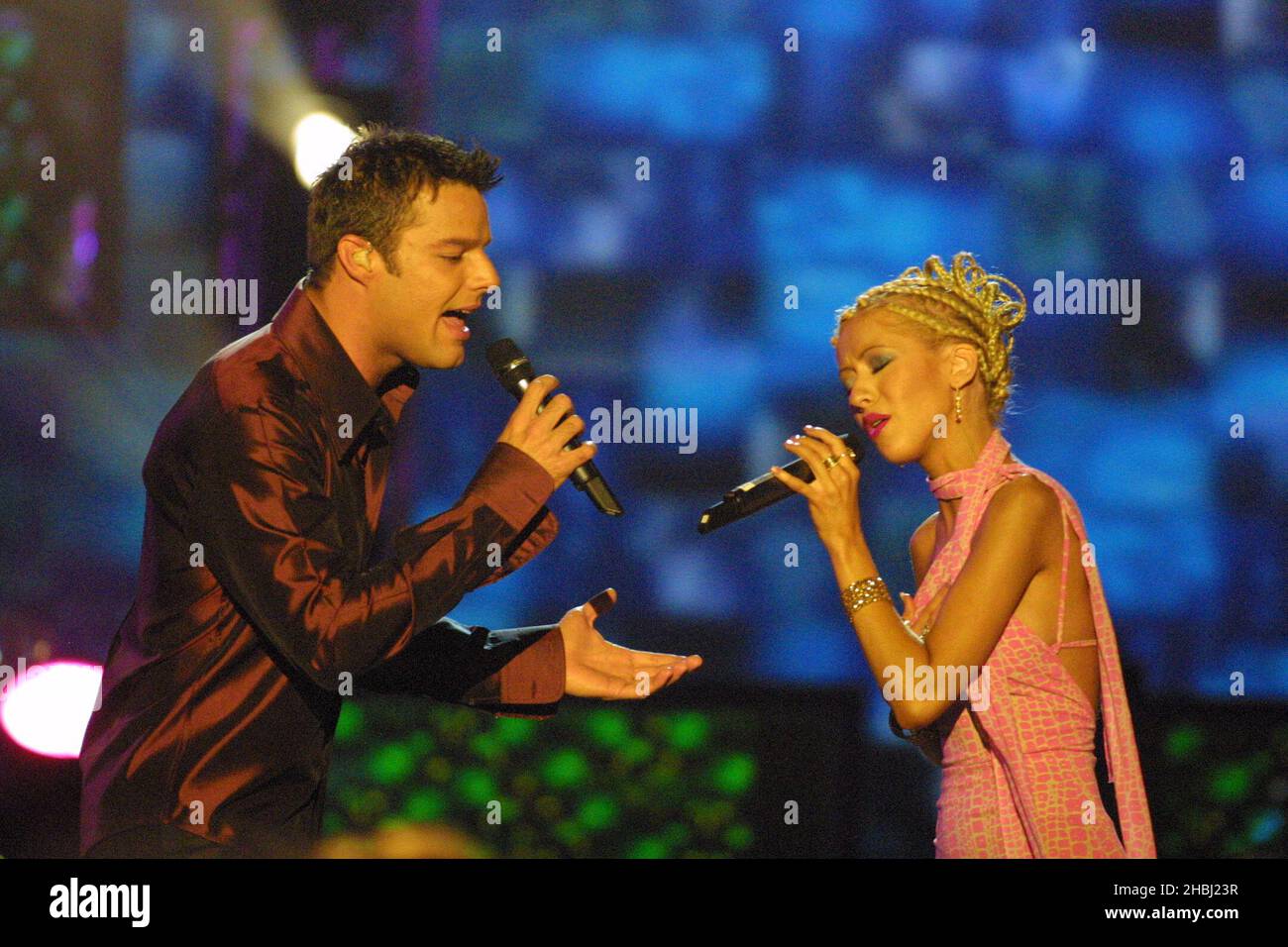 Ricky Martin and Christina Aguilera on stage at the Monte Carlo Music ...