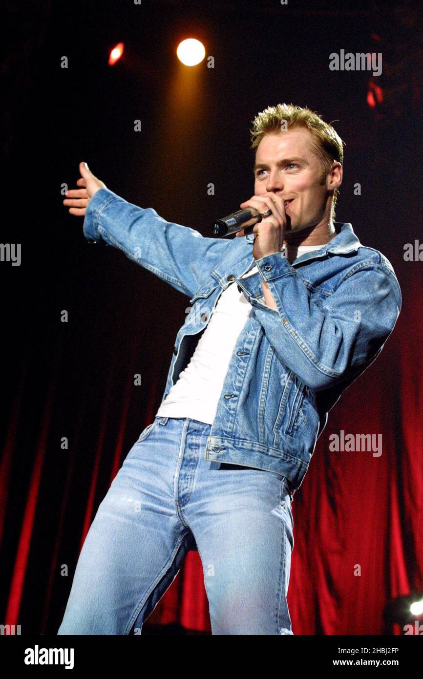Ronan Keating in concert at Wembley Arena in London. Live. Half Length ...