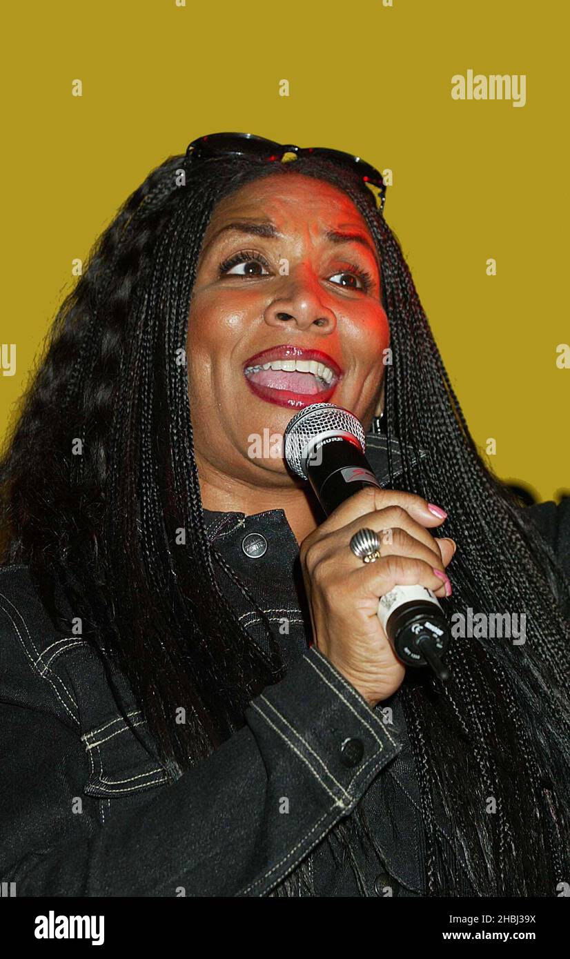 Sister Sledge Joni performs live on stage at the Virgin Megastore ...