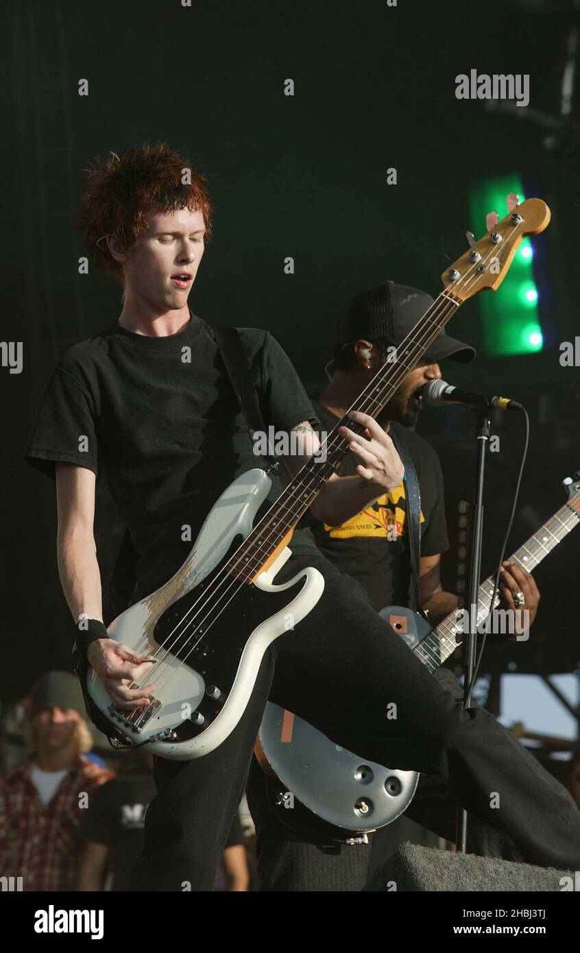 Sum 41 perform live on the main stage at the Carling Festival Sunday at ...