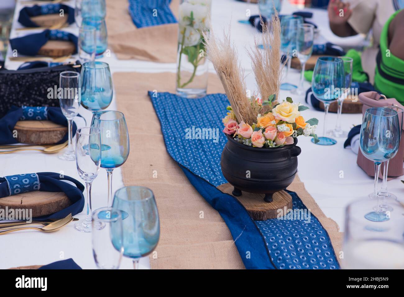table laid out for event Stock Photo - Alamy