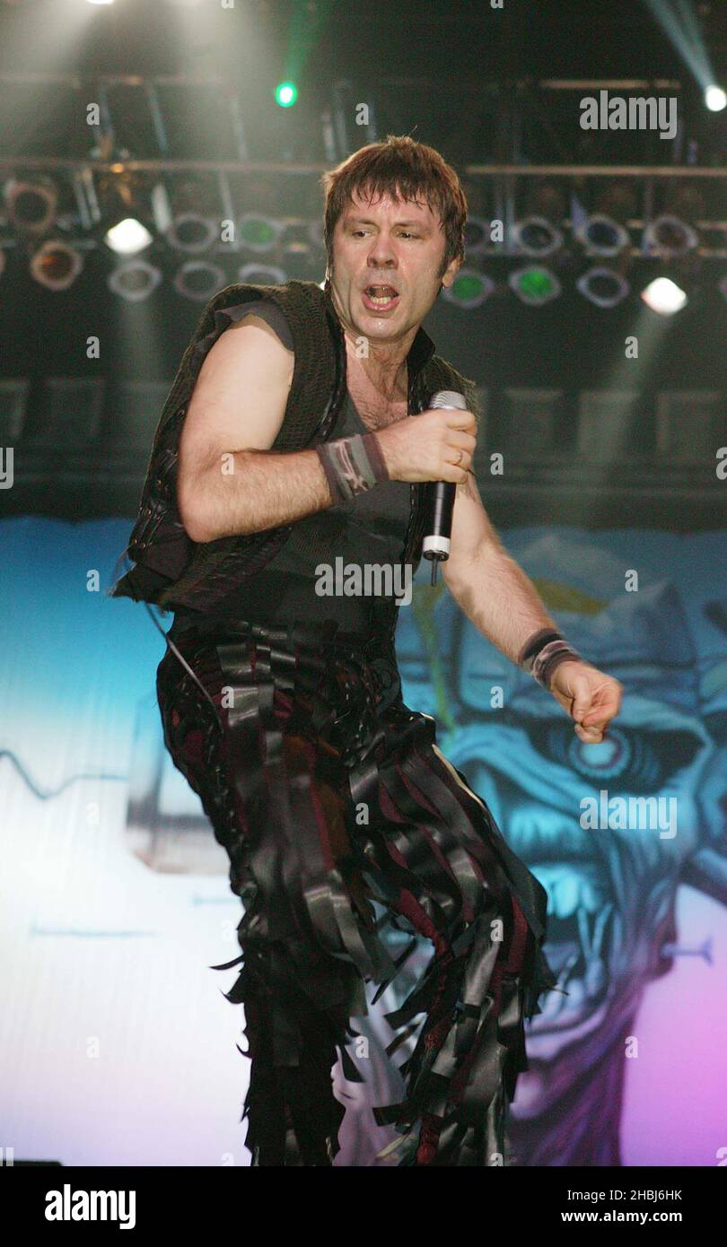 Iron Maiden perform live on stage at the Earls Court Exhibition Centre ...