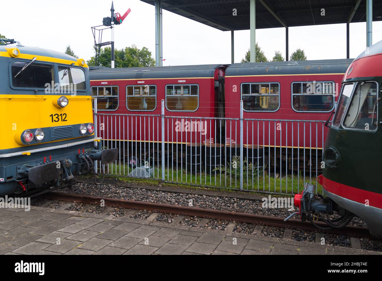 UTRECHT, NETHERLANDS - AUGUST 13, 2019: Old trains at the Dutch Railway ...