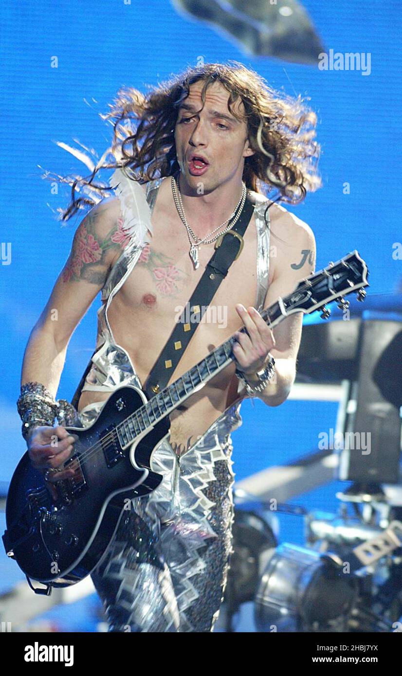 The Darkness and Justin Hawkins perform live on stage at the Brit ...
