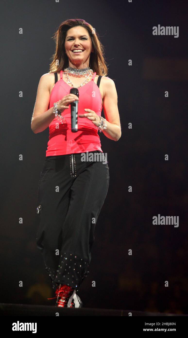 Shania Twain performs live on stage at the Wembley Arena in London ...