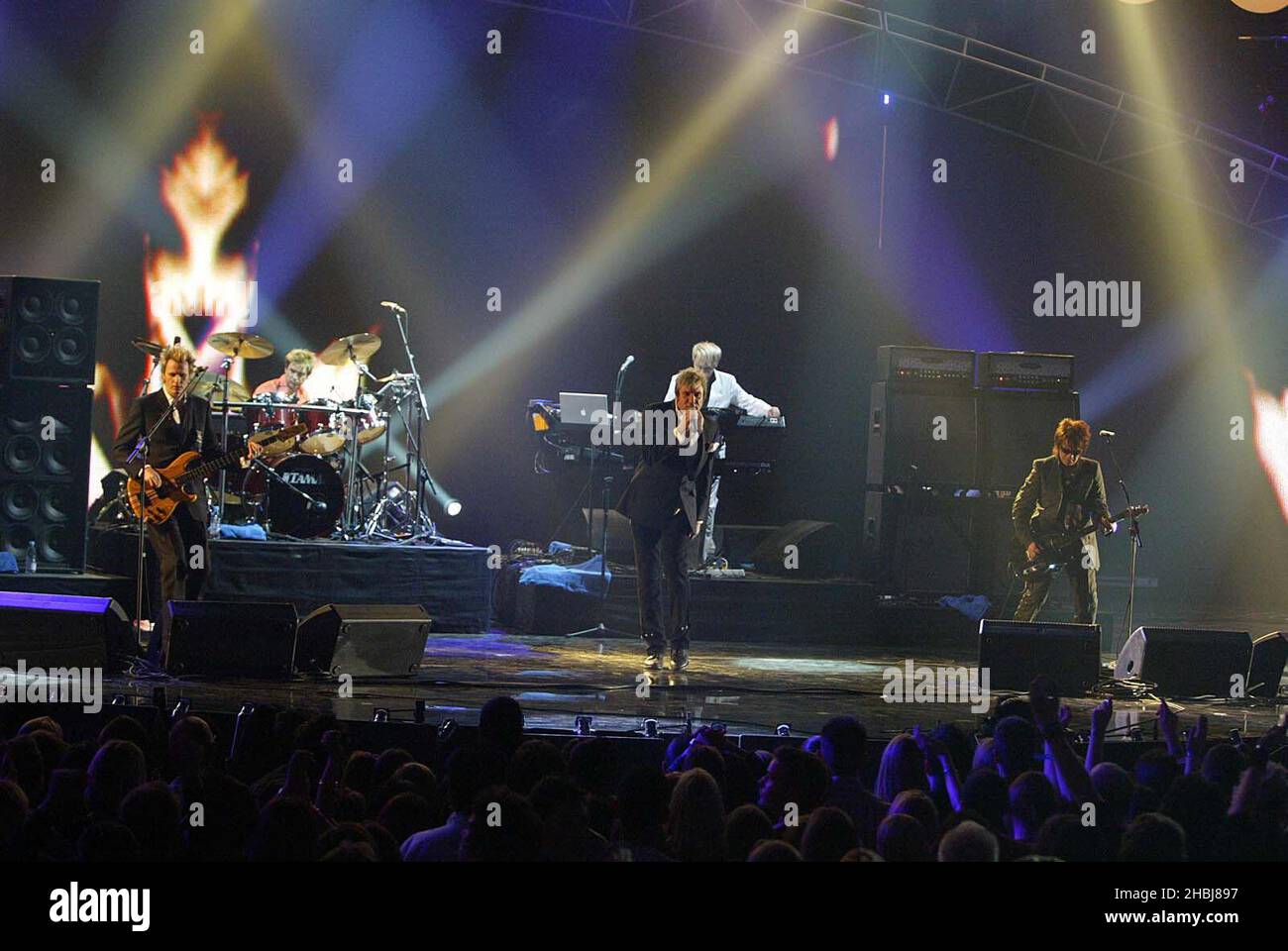 Duran Duran perform live on stage at the Brit Awards 2004 at Earls ...