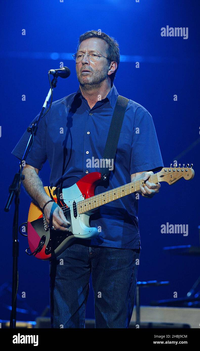 Eric Clapton performs on stage at the first of his London run of shows ...